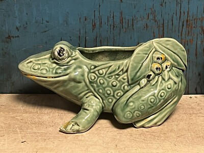 McCoy Green Frog Pottery Planter Vintage 8 1/4 Inches Long USA w old ...