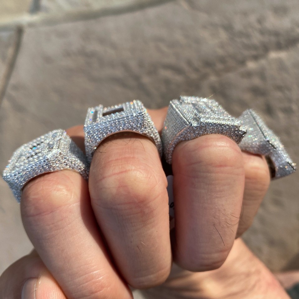 925 Sterling Silver Initial Block Letters Iced Baguette Flooded Out CZ ...