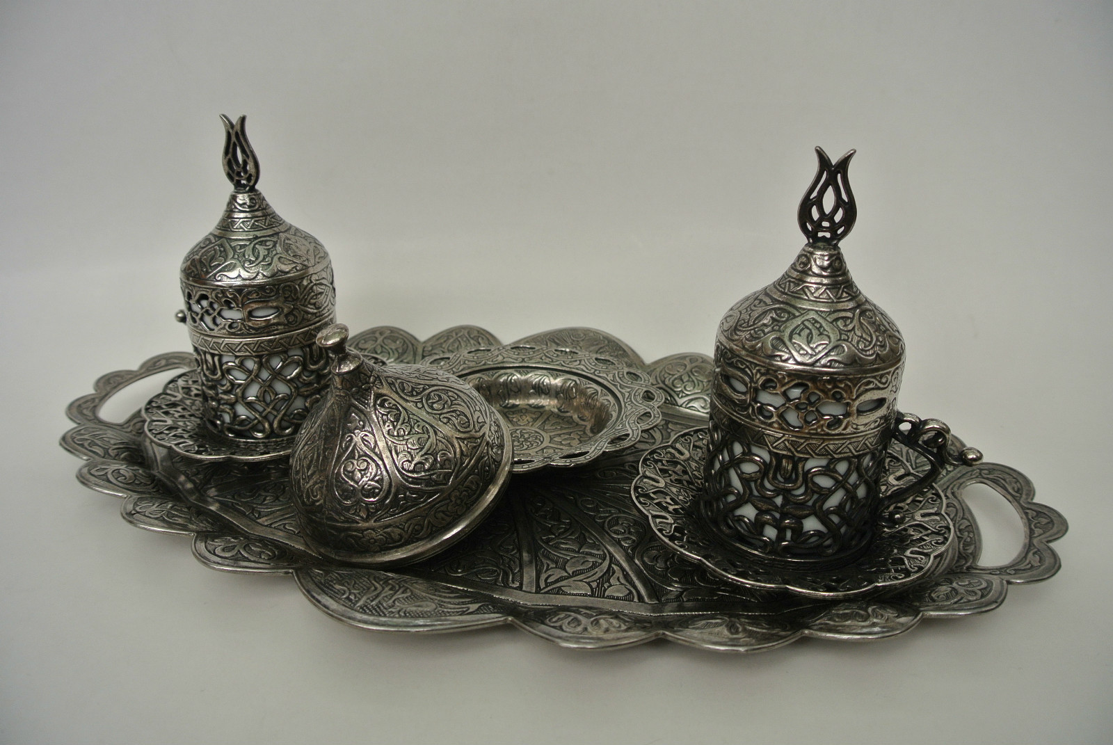 Turkish Coffee Water Tea Mix Set Porcelain Glass Ottoman Tulip Holder ...