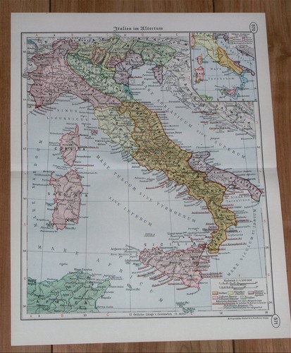 1938 ORIGINAL VINTAGE MAP OF ANCIENT ITALY ANCIENT ROME ROMAN EMPIRE ...