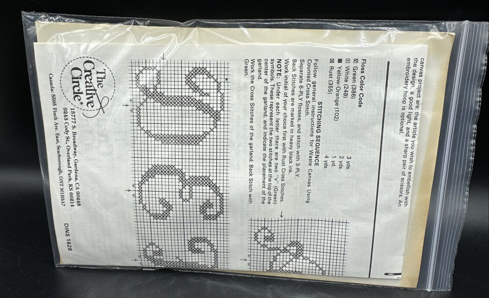 Vintage The Creative Circle #1628 Monogram Cross Stitch Kit NEW Old ...