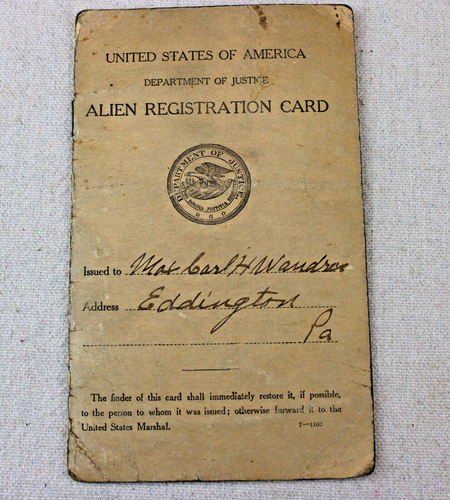 Antique 1918 U.S. Department of Justice Alien Registration Card | eBay