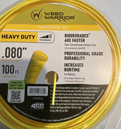 2 Packs of Weed Warrior Heavy Duty Trimmer Line .080" X 100 ...