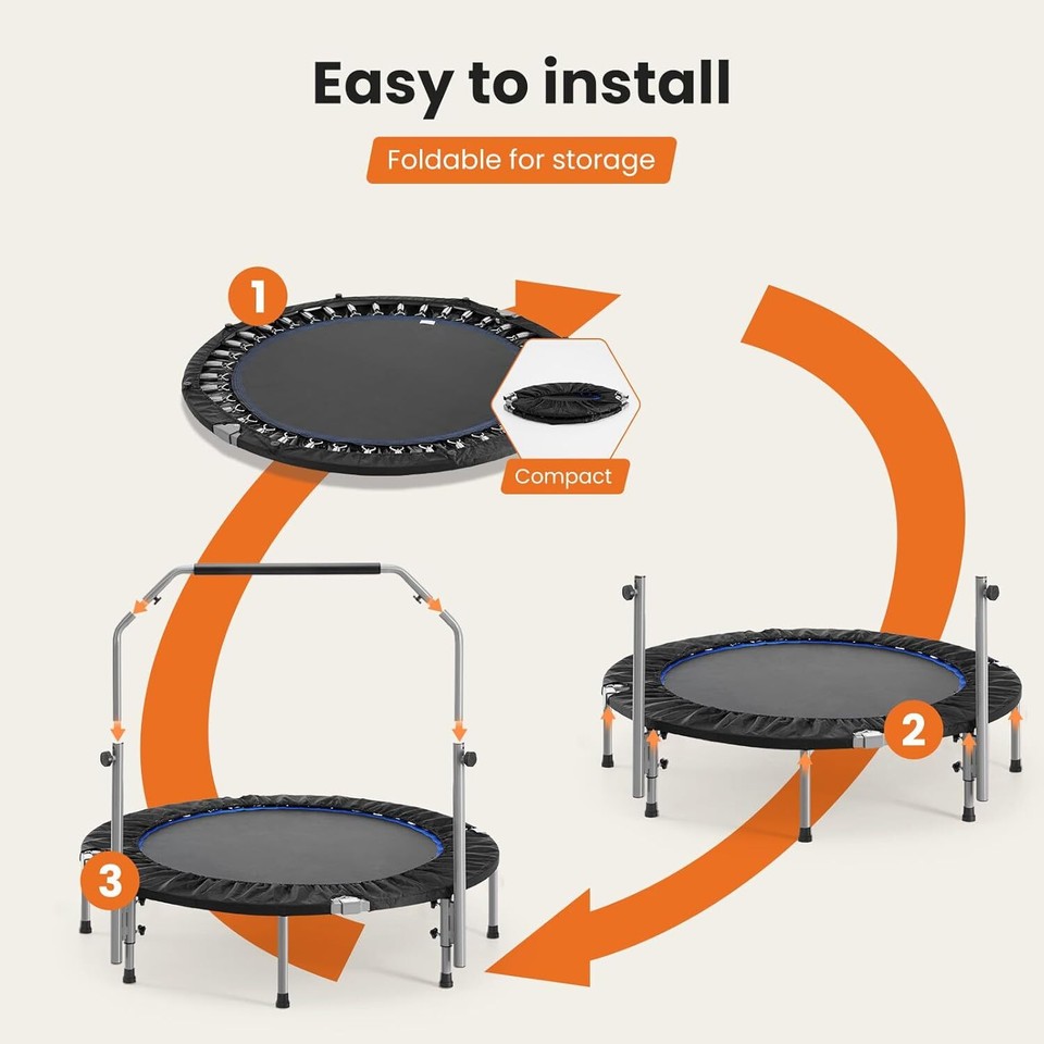 40" Foldable Adult Mini Trampoline Fitness Rebound Trampoline w/ Adjust ...