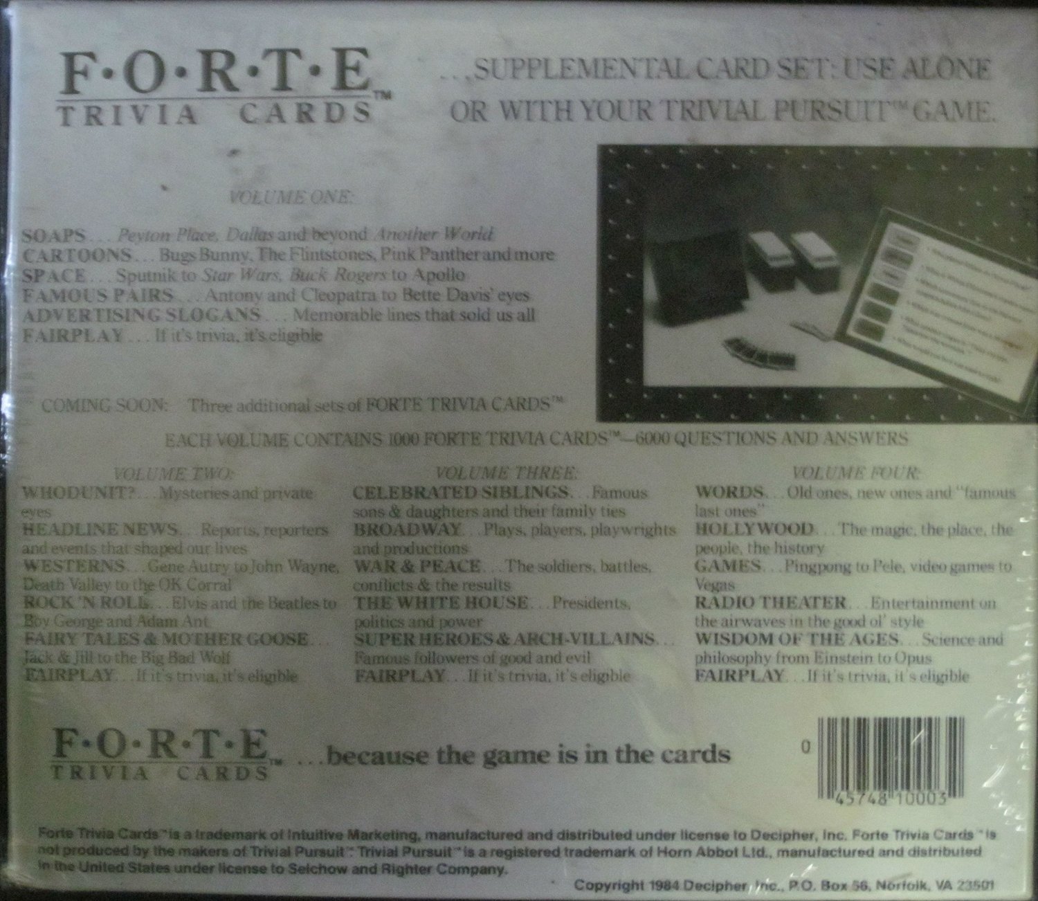 FORTE TRIVIA CARDS (Volume One) Real Questions For Your Trivial Pursuit ...