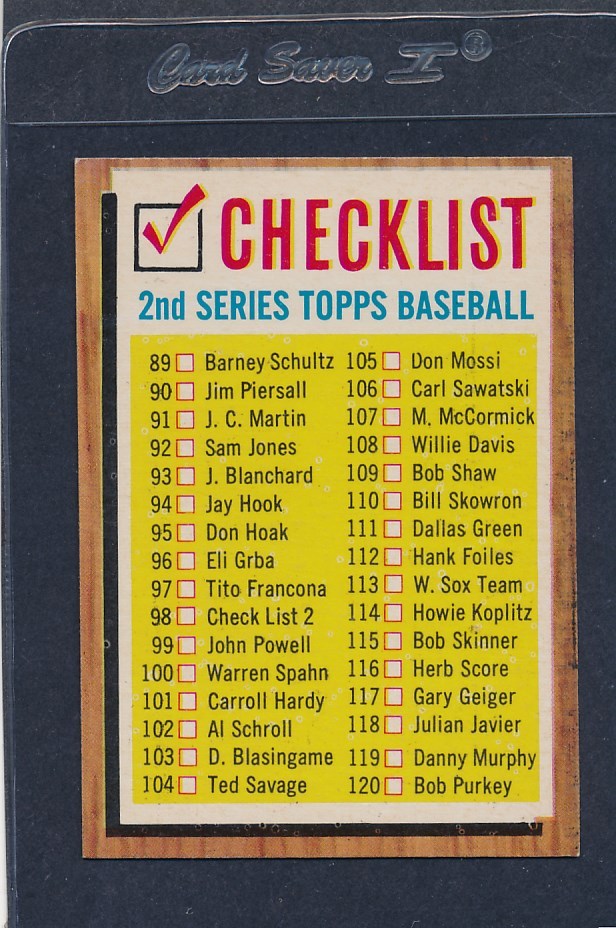 1962 Topps #098 2nd Series Checklist EX 62T98-51016-2 | eBay