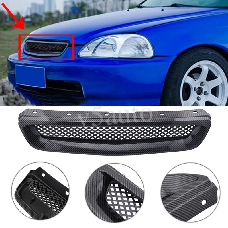 Front Hood Mesh Grill Grille Carbon Fiber for 1999-2000 Honda Civic EX ...