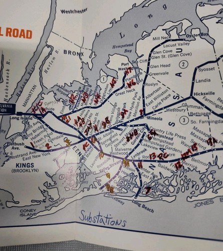 TRAVEL EASY MAP LONG ISLAND RAILROAD W/ Worker Sub Staions Vtg LIRR ...