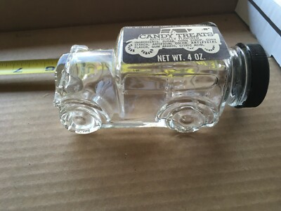 Antique Glass Car Automobile Candy Treats Container - Original Label ...