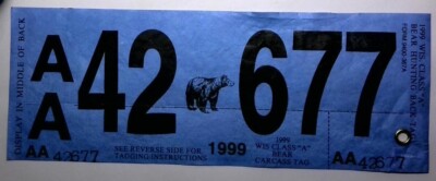 1999 Wisconsin DNR Class A Bear Hunting License Back Tag...Free ...