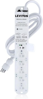 Leviton 5306M-2N7 20 Amp Medical Grade Power Strip, 6-Outlet, 7' Cord ...