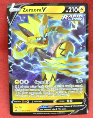 Basic Zeraora V Rapid Strike 053/198 Holo art Pokemon Trading Card 7839 ...