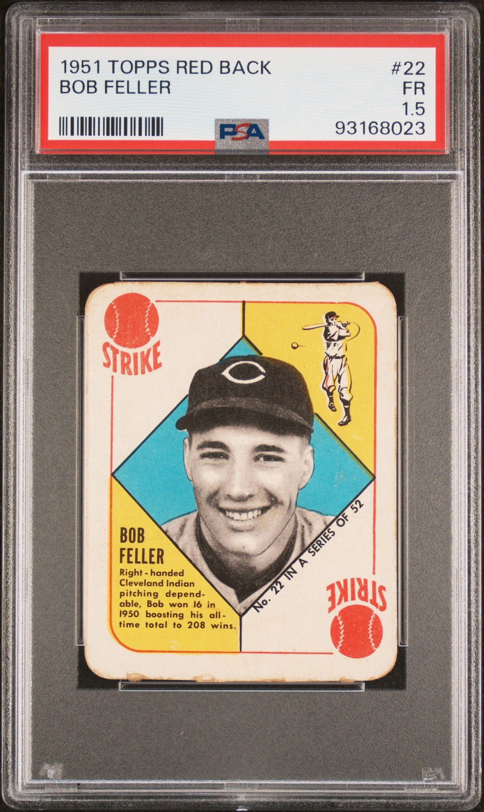 1951 Topps Red Back #22 Bob Feller PSA 1.5 FR+ | eBay