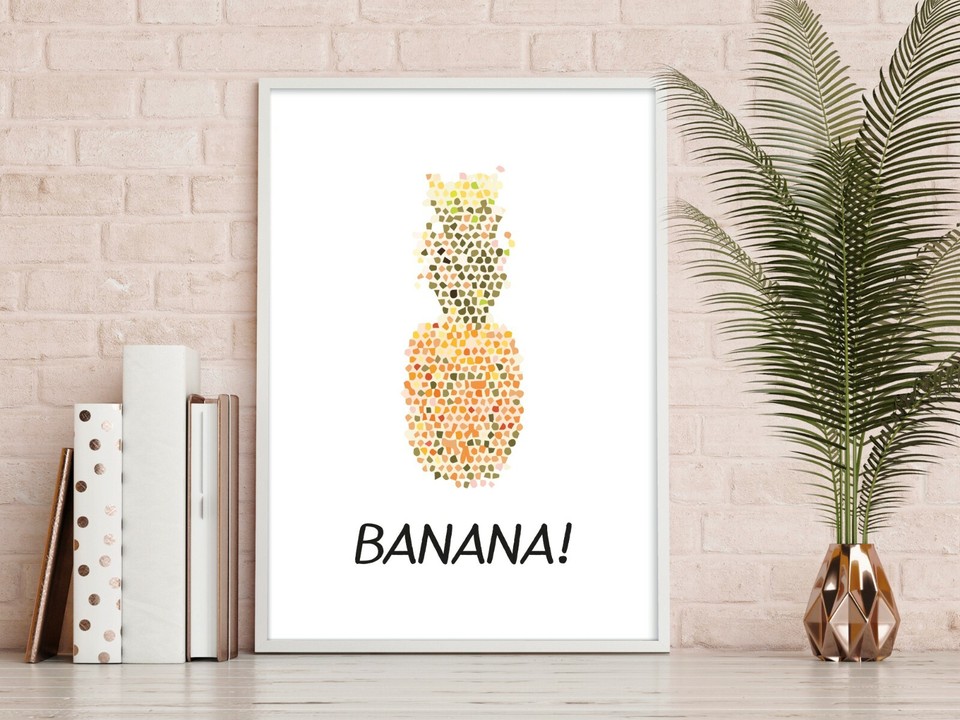 Moderner Vintage Poster Druck ANANAS BANANE Fine Art Kunstdruck Deko ...