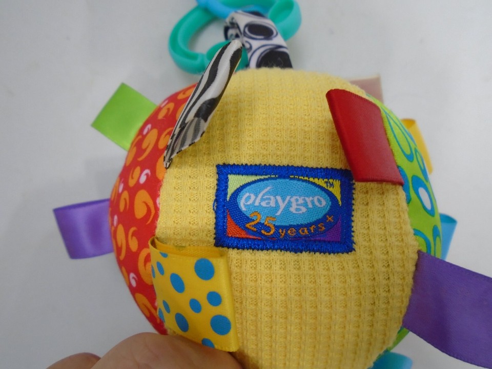 Playgro 25 Years Ball Activity Baby Rattle Tags Toy Plush Stroller Clip ...