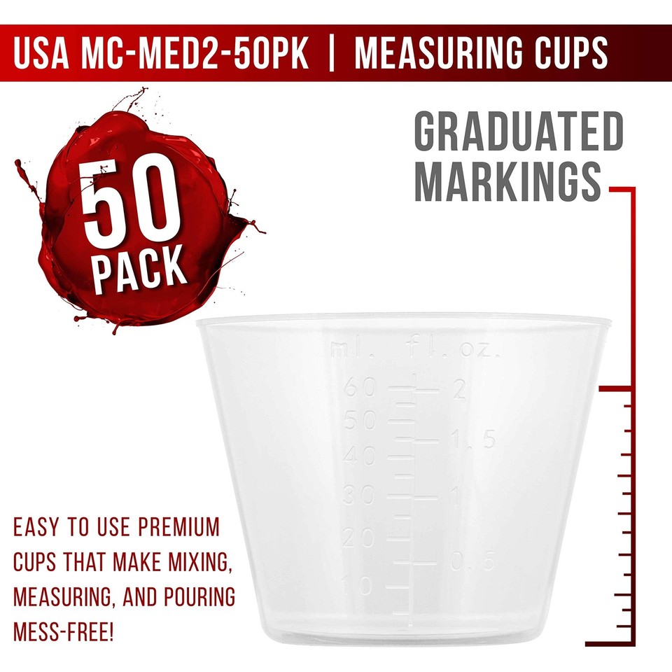2 Oz (60 ml) Liquid Measuring Cups - Plastic Graduated Cup (50 Pack ...