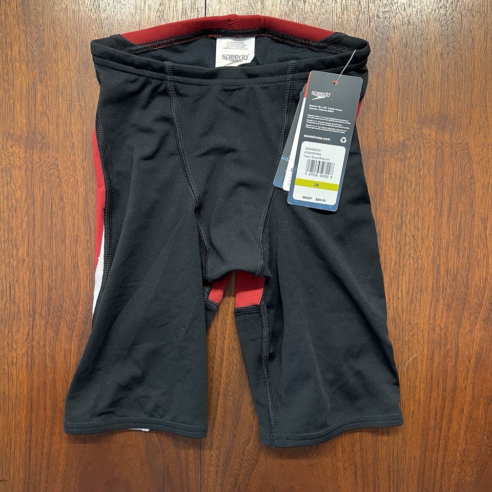 NWT Sz 24 Speedo Endurance+ Jammers Competitive Black Red Boys Racing ...