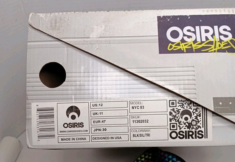 NEW Osiris Skate Shoes NYC 83 Sneakers Black Silver Triangle Size 12 ...