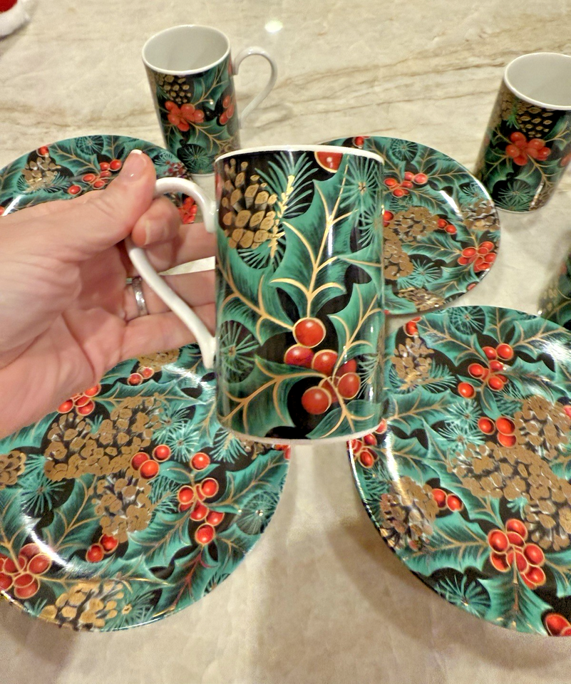 8pc VTG Christmas Lunch Dessert Plates Konitz Holly & Berries and ...