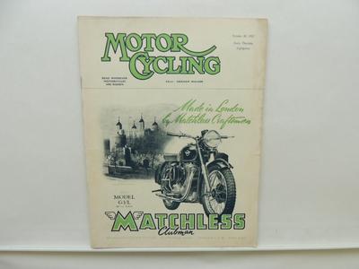 October 1952 MOTORCYCLING Magazine Matchless Clubman Model G3/L L9835 ...