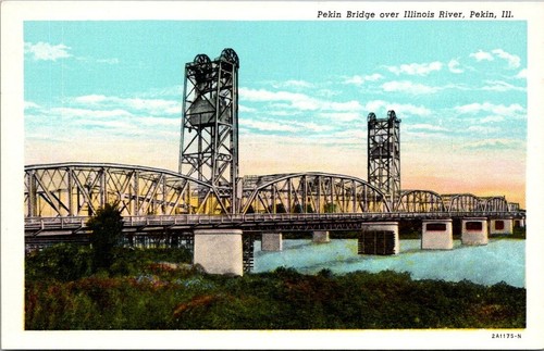 Postcard Pekin Bridge Over Illinois River Pekin Illinois | eBay