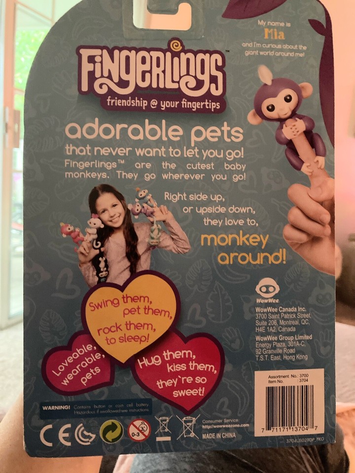 Wowwee Fingerlings Interactive Purple Mia 6” Baby Monkey Toy SEALED ...