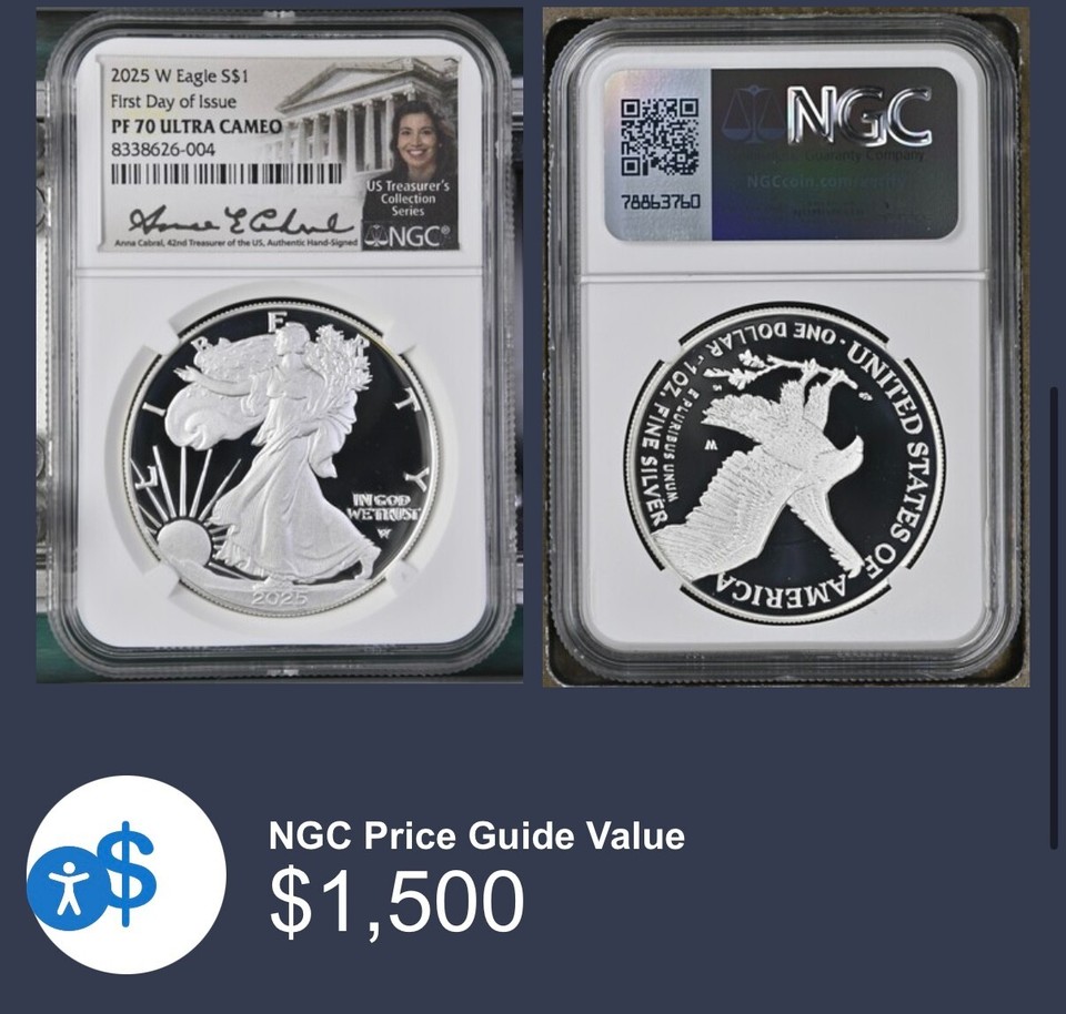 2025 W PROOF SILVER EAGLE NGC PF70 ANNA CABRAL SIGNED FIRST DAY OF ...