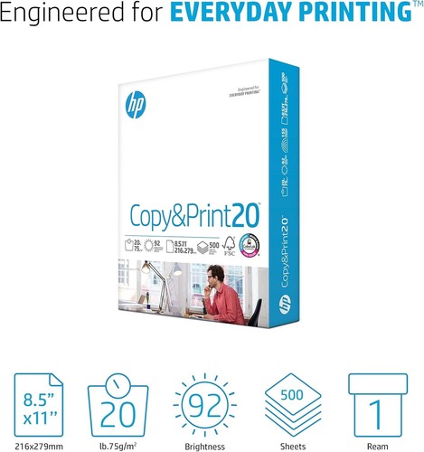 HP Printer Paper | 8.5 x 11 Paper | Copy &Print 20 lb | 1 Ream Case ...
