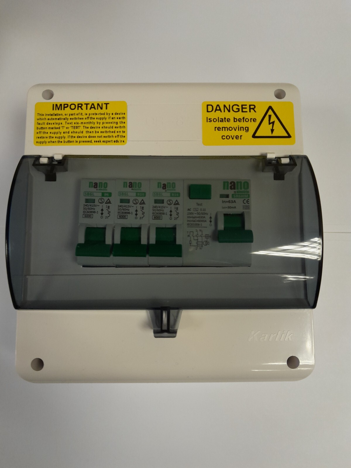 3 Way Garage, Consumer Unit Box 40A 30mA RCD, 2 x 16Amp, 6Amp MCBs ...