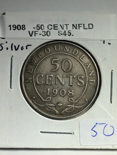 1908- NFLD- 50 CENT SILVER COIN; VF-30; IMO | eBay