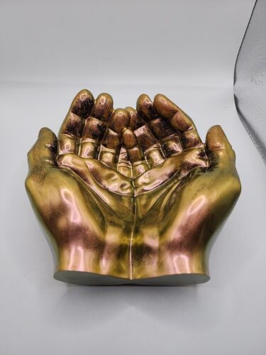 Handmade Iridescent Open Hands Bronze Tone Epoxy Resin 6"X6"X2.5 ...