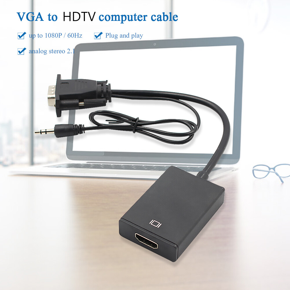VGA Male to HDMI-compatible Female Adapter with 3.5mm Audio Input Cable ...