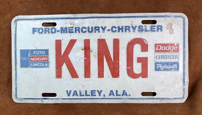 VINTAGE “KING” Ford, Mercury, Chrysler, VALLEY, ALABAMA, LICENSE PLATE ...