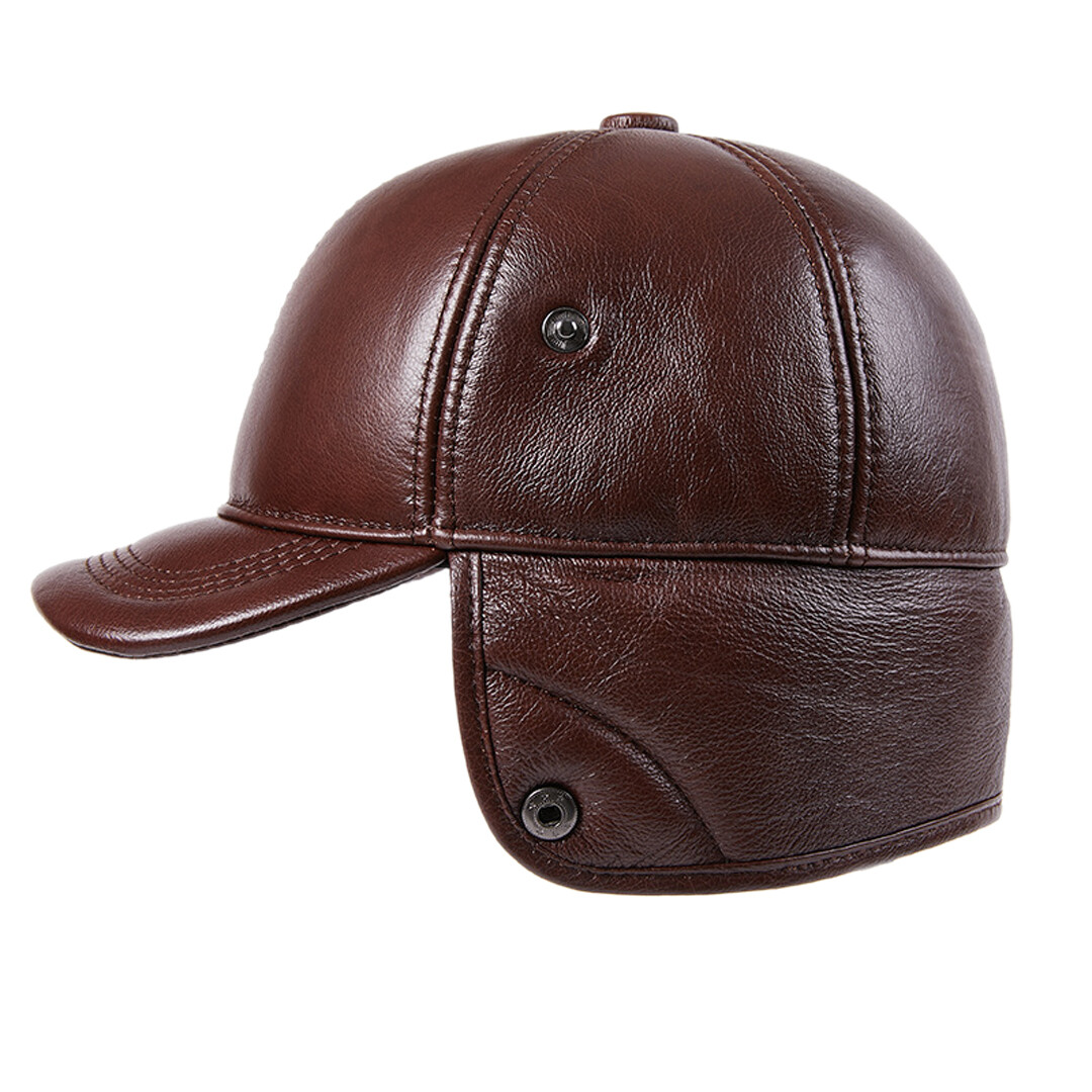 100% Genuine Leather Bomber Trapper Baseball Cap Ushanka Hunting Ear ...