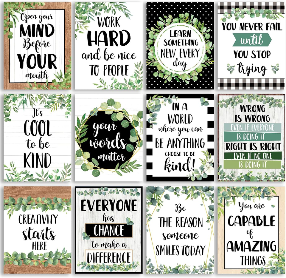 12Pcs Classroom Motivational Poster Eucalyptus Educational Bulletin ...