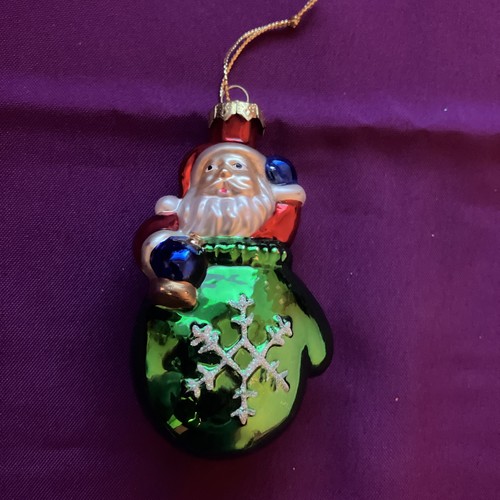 Santa Claus in Green Mitten Glass Christmas Tree Ornament Thomas ...