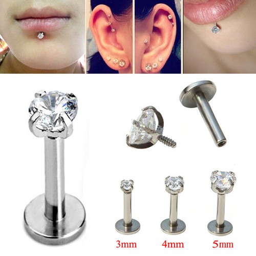 Stud Earrings Flat Back Piercing Clear Gem Tragus Helix Cartilage ...