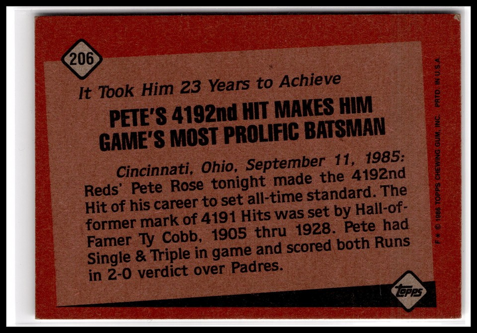Pete Rose #206 1986 Topps Cincinnati Reds | eBay