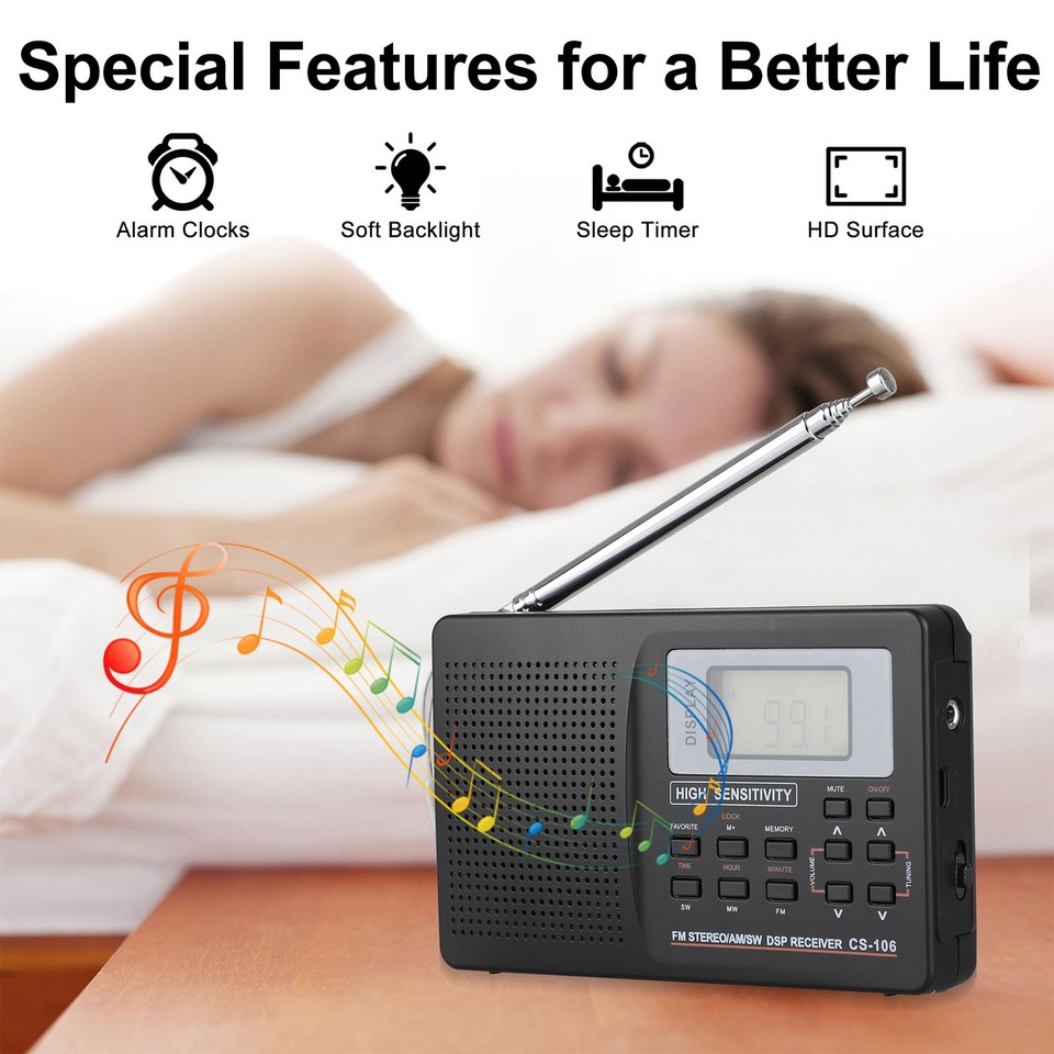 Portable 5 Band FM/AM/SW/LW/TV Radio Receiver Stereo Speaker Alarm w ...