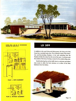 Mid-Century Modern House Plan LD 209 Poster - 24x32 Architecture Print ...