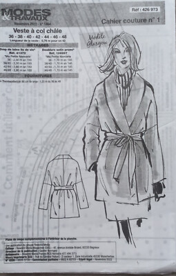 PATRON VESTE COL CHALE FEMME TAILLE 36 38 40 42 44 46 48 MODES ...