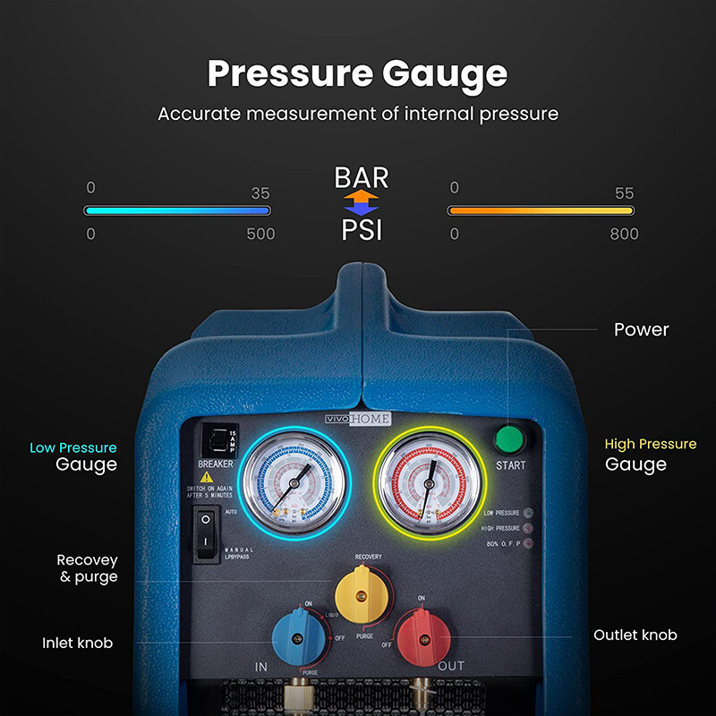 R1234YF 1HP Dual Cylinder Refrigerant Recovery Machine Oil-Less Freon ...