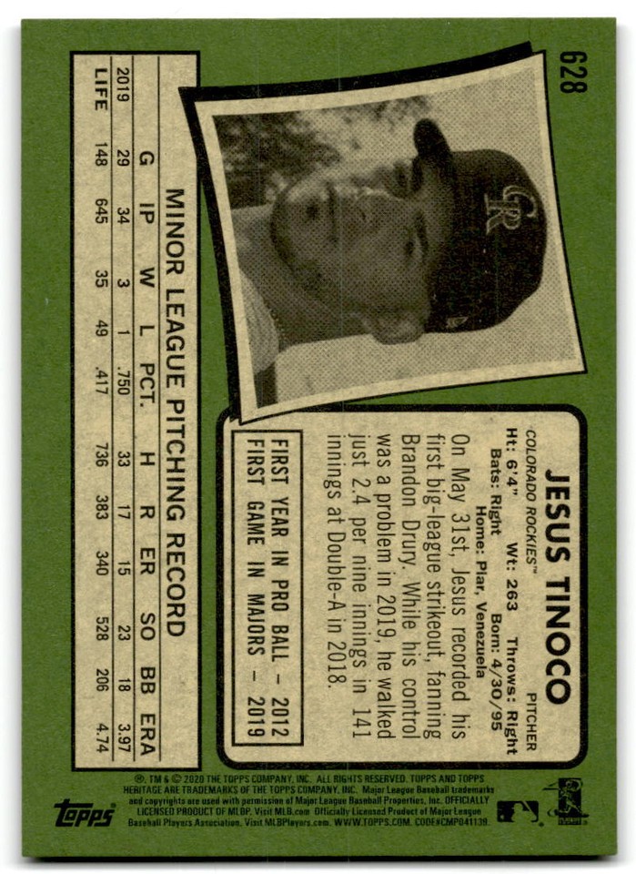 2020 Topps Heritage #628 Jesus Tinoco | eBay