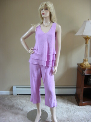 CLICK COLOR ME COTTON LINEN ORCHID RUFFLE TIERED TANK & PANTS OUTFIT M ...