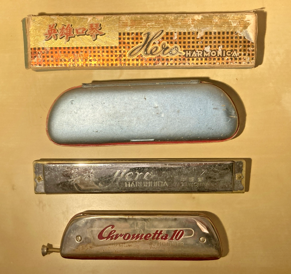 2 Vintage harmonicas M. Hohner Chrometta 10 Harmonica and Hero mouth ...
