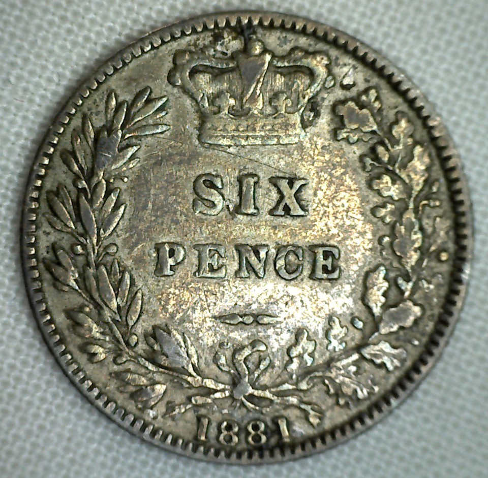 1881 Great Britain 6 Pence Extra Fine World Scratched Coin UK Silver ...