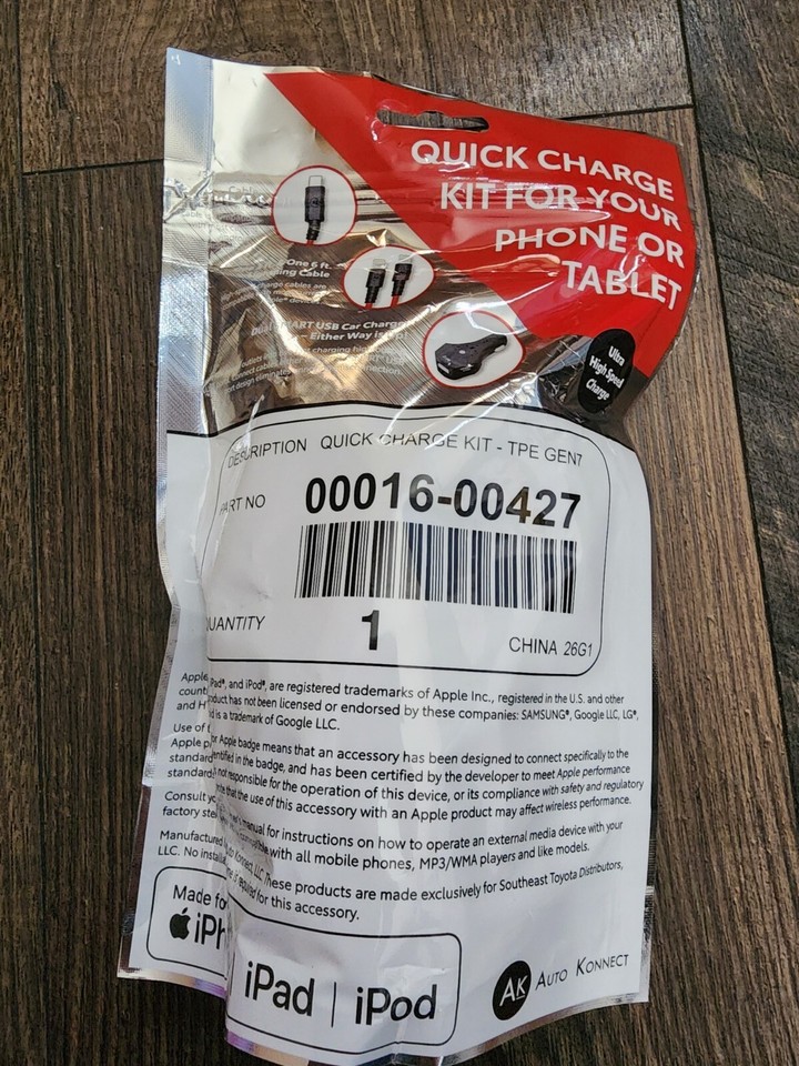 Toyota Quick Charge Kit Android Apple iPhone iPad iPod Tablet Cell ...