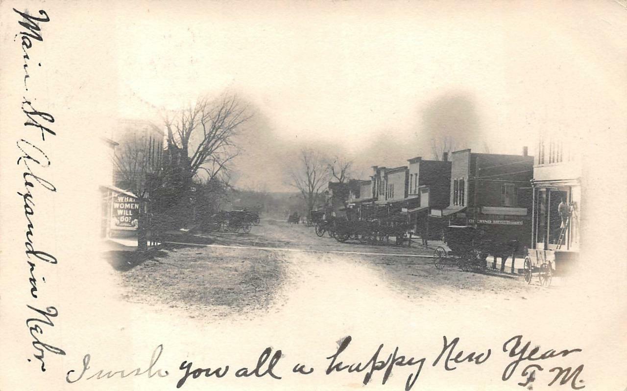 RPPC MAIN STREET ALEXANDRIA NEBRASKA DEERFIELD SIGN REAL PHOTO POSTCARD ...