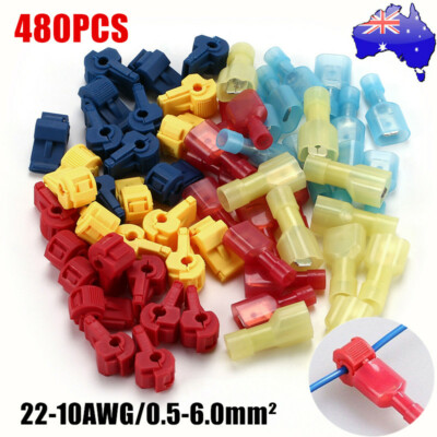 480PCS Electrical Wire Crimp Terminals T-Tap Quick Splice Cable ...