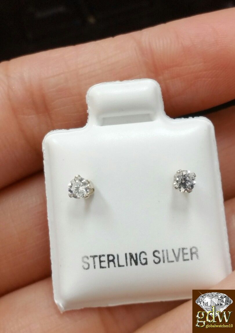 Sterling Silver Earrings Stud Prong Setting Push Back 3mm | eBay
